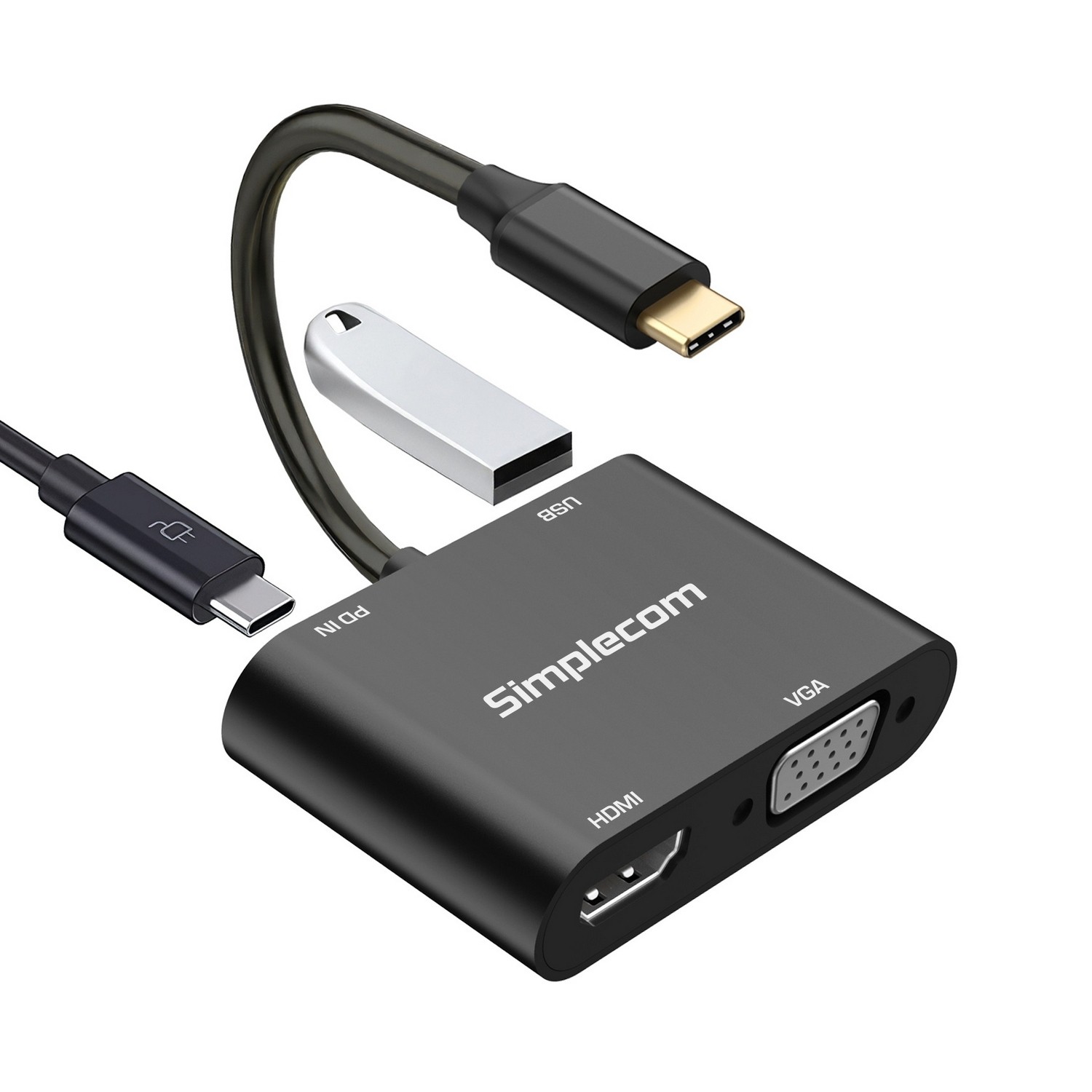 Simplecom DA440 4-in-1 USB-C Multiport Adapter with Power Delivery USB ...
