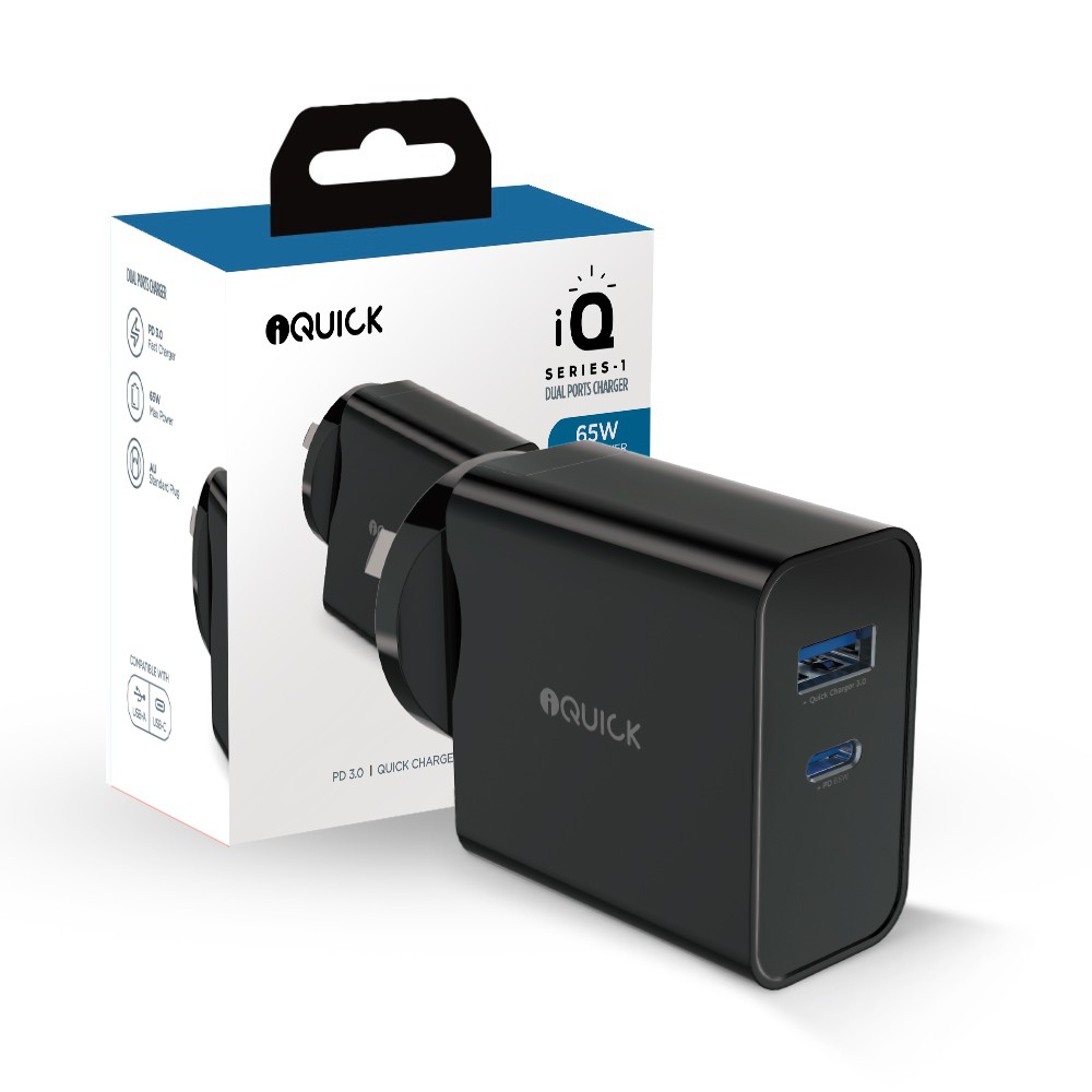 IQUICK BLK GAN 65W PD3.0 QC3.0 CHARGING ADAPTER IQUICK-65UCPLUG - PCC ...
