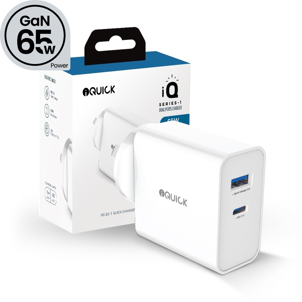 IQUICK BLK GAN 65W PD3.0 QC3.0 CHARGING ADAPTER IQUICK-65UCPLUG - PCC ...