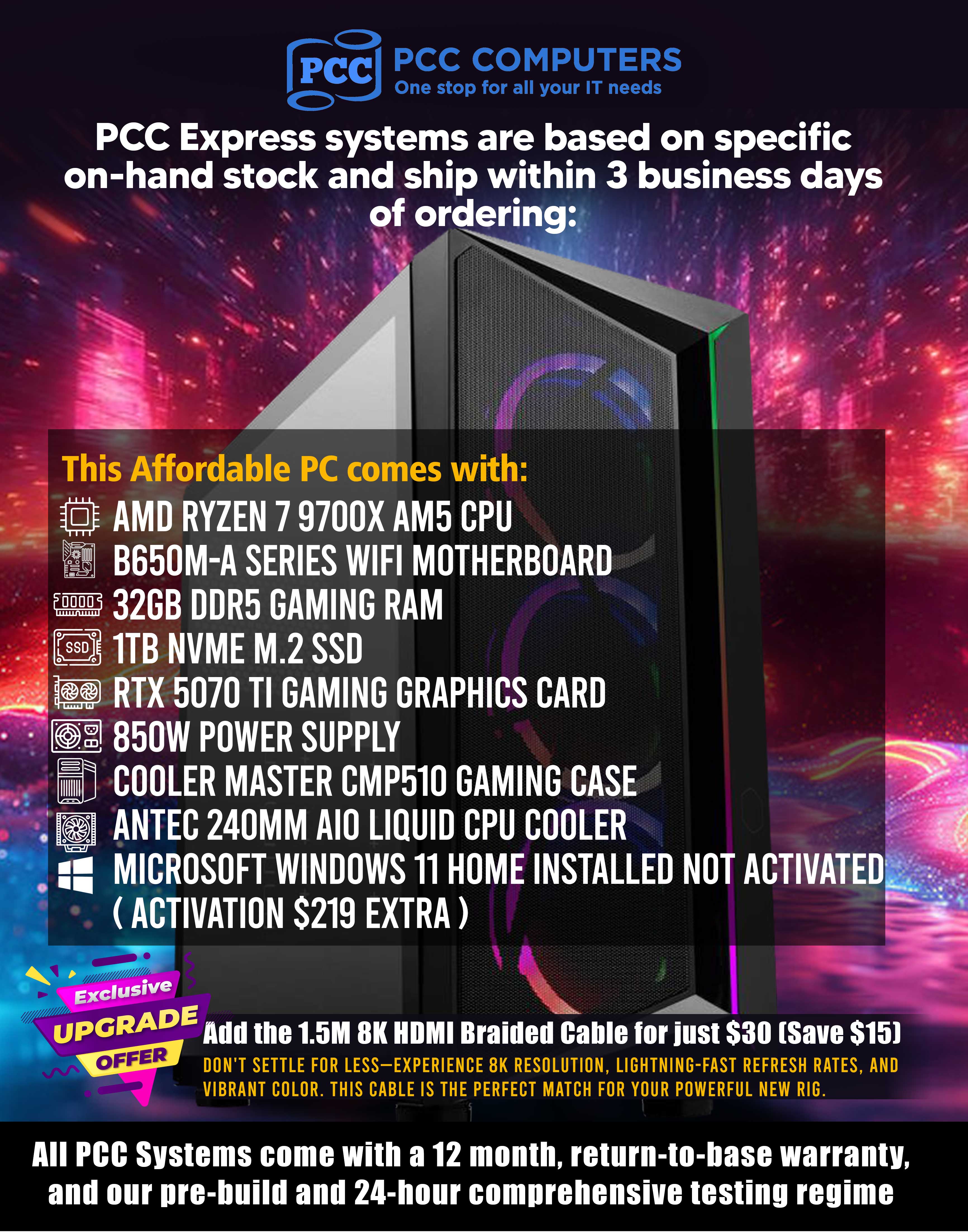 PCC Computers Australia | 𝗔𝗠𝗗 𝗥𝗬𝗭𝗘𝗡 𝟕 9700X | 𝗥𝗧𝗫 𝟱𝟬𝟳𝟬 𝐓𝐈 𝗚𝗔𝗠𝗜𝗡𝗚 𝗗𝗘𝗦𝗞𝗧𝗢𝗣 𝗣𝗖