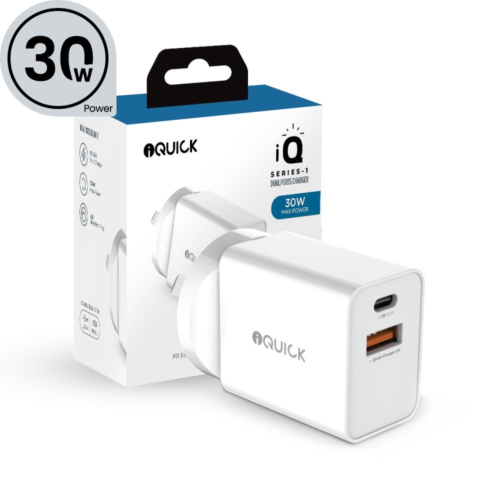 IQUICK 30W PD3.0 QC3.0 DUAL PORTS CHARGING ADAPTER WHITE IQUICK ...