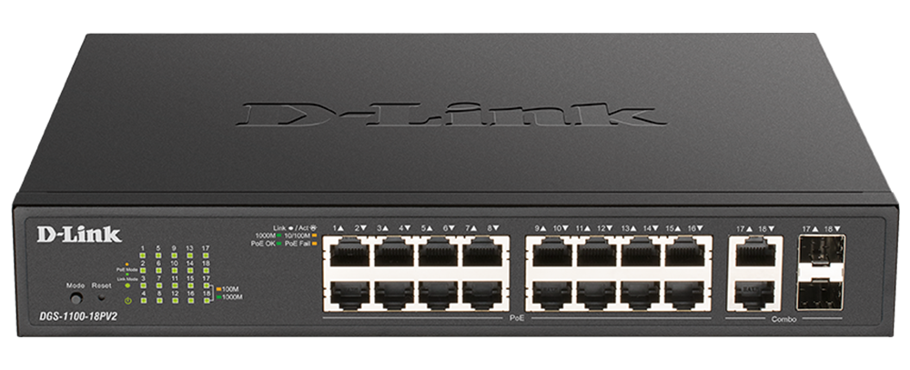 D-Link DGS-1100-18PV2 Smart Managed 16 Port Gigabit PoE Switch - PCC ...