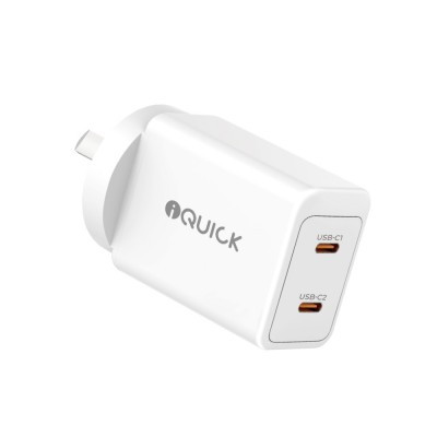 iQuick IQUICK-45CCADAPTER GaN II 45W PD3.0 Dual USB-C Ports Charging ...