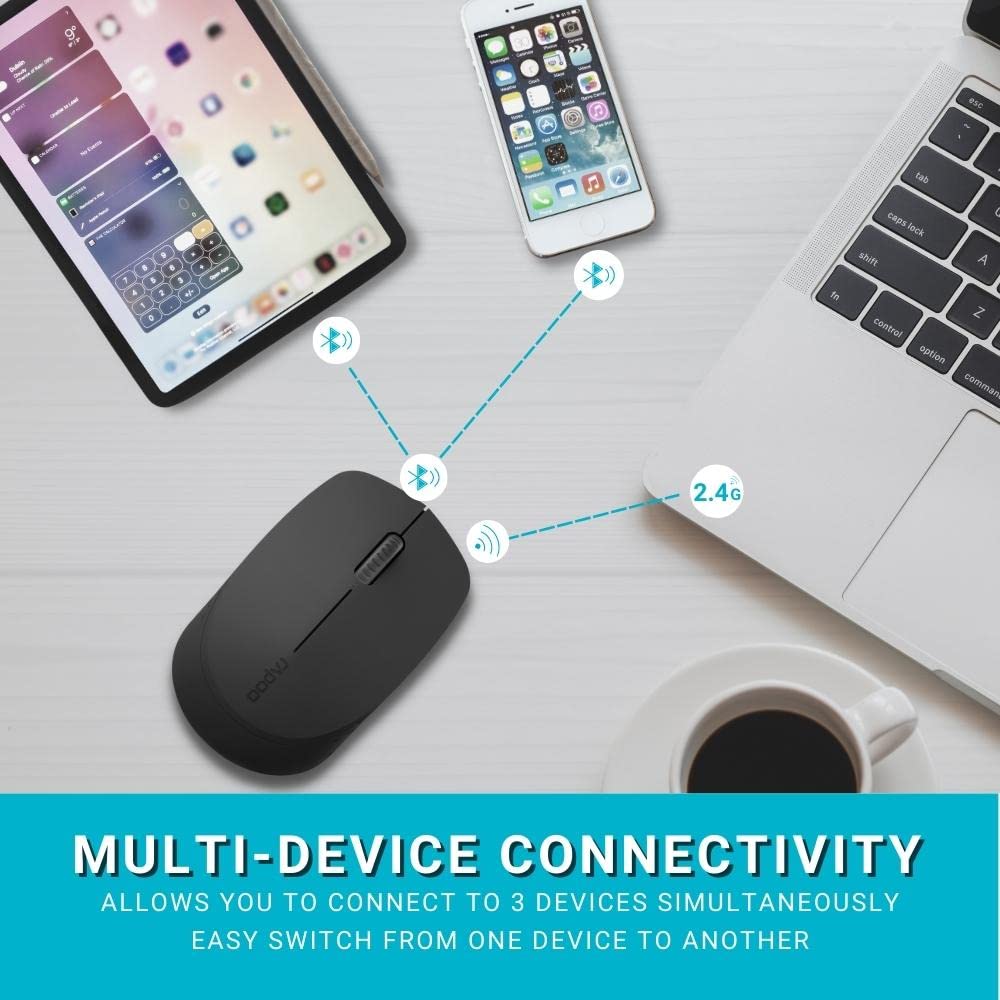 Rapoo M100 Black Multi-Mode Wireless Bluetooth Mouse - PCC COMPUTERS