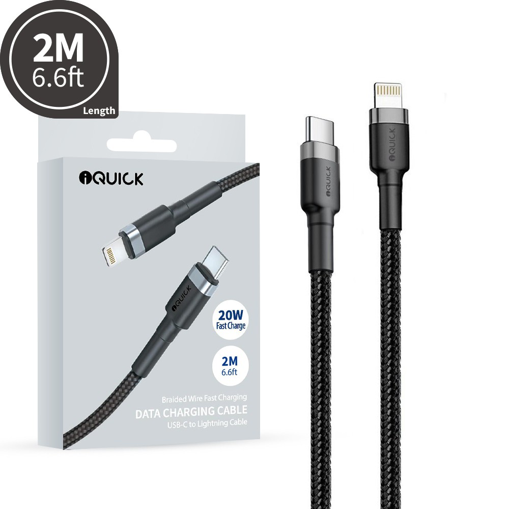 iQuick 2M Braided USB-C to Lightning IQUICK-CLBW2-BLK Cable - PCC COMPUTERS