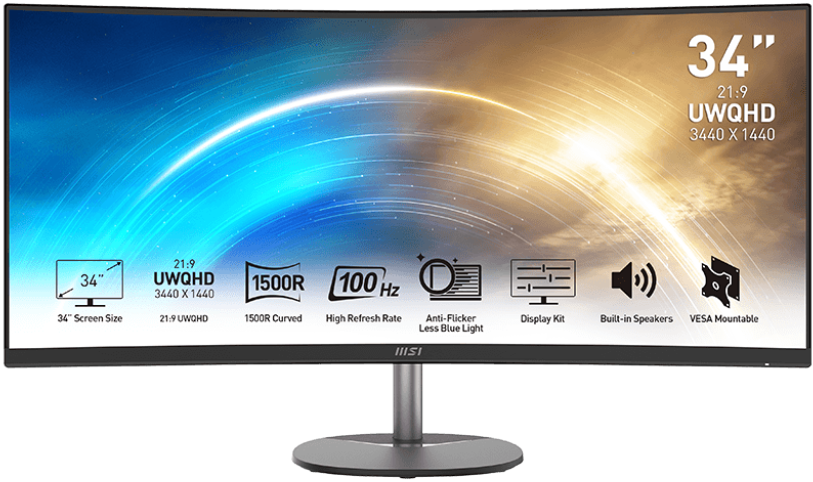 MSI PRO MP341CQ 34inch 100Hz VA Curved Business Monitor Black - PCC ...