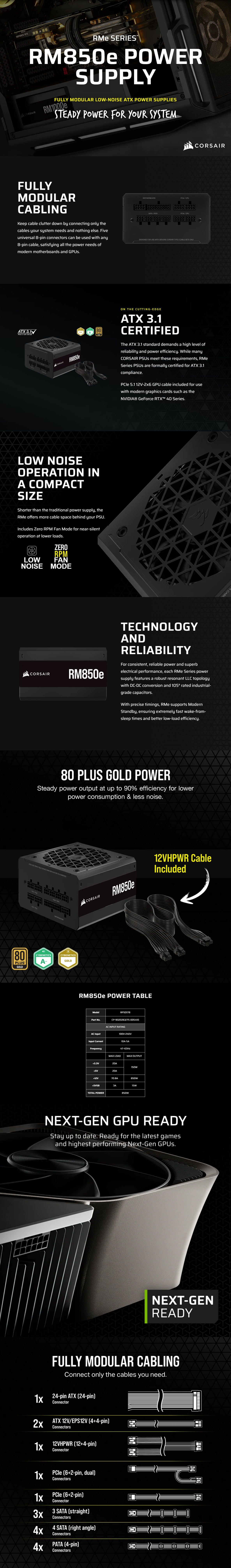 PCC Computers Australia | Corsair RM850e Series 850W Power Supply CP ...